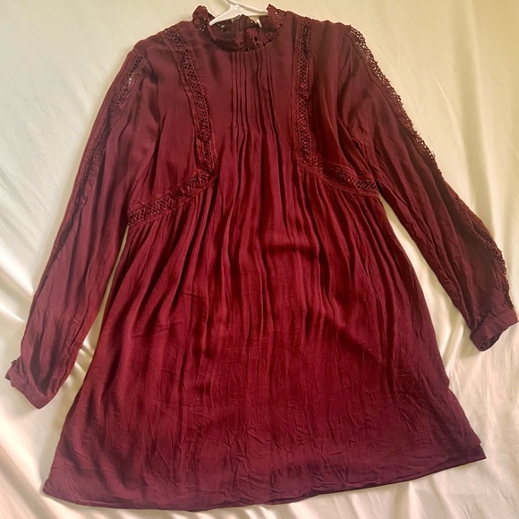 Blu Pepper | Dresses | Burgundy Blu Pepper Long Sleeve Dress With Lace ...